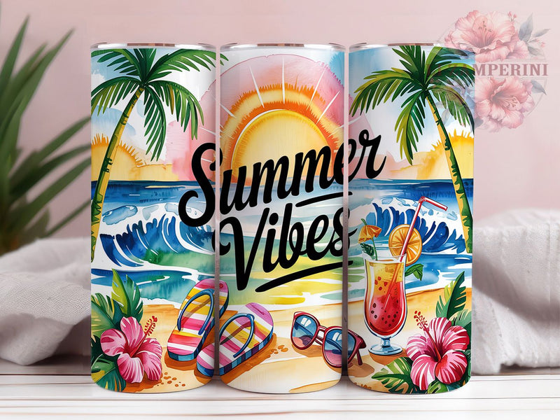 Sunset Beach Summer Vibes Tumbler Wrap, Summer Vibes Wrap, Flip Flops ...