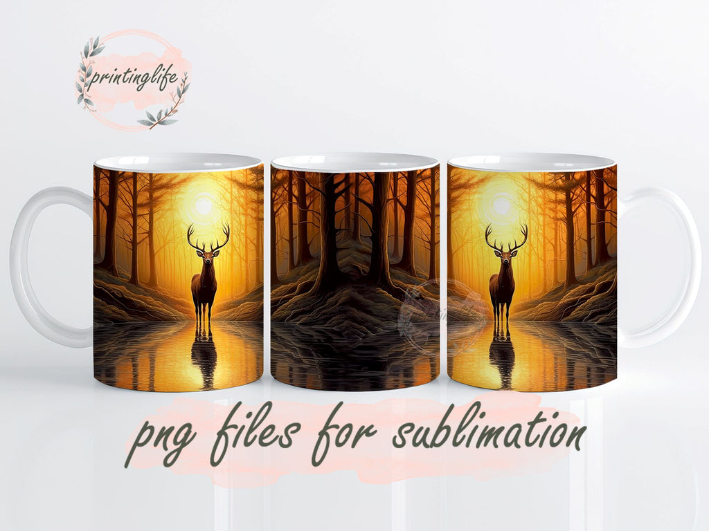 Sunset Elk Mug Wrap For Men, PNG Nature Sublimation Animal Design 11oz ...