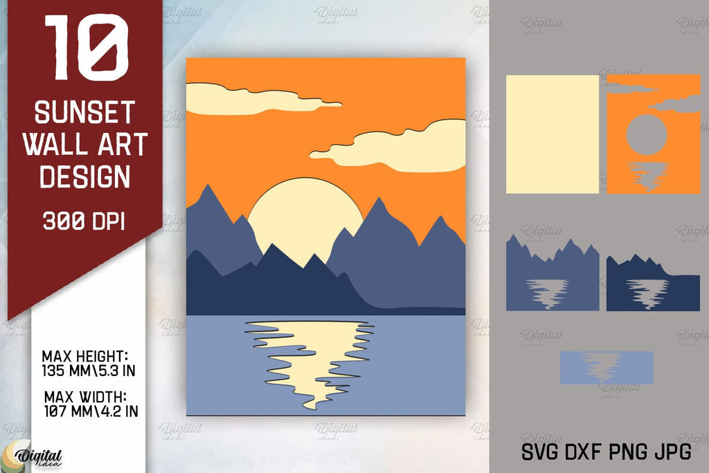 Sunset Wall Art Paper Cut. Sunset Prints Laser Cut - So Fontsy