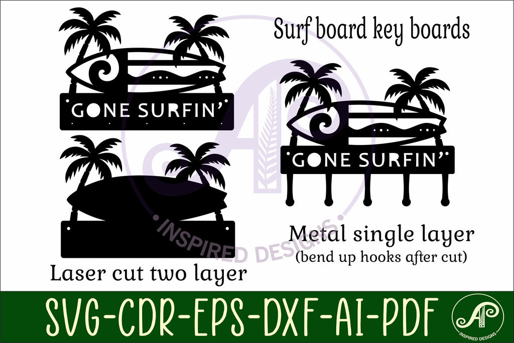 Surf board Key holders for metal and laser cutting - So Fontsy
