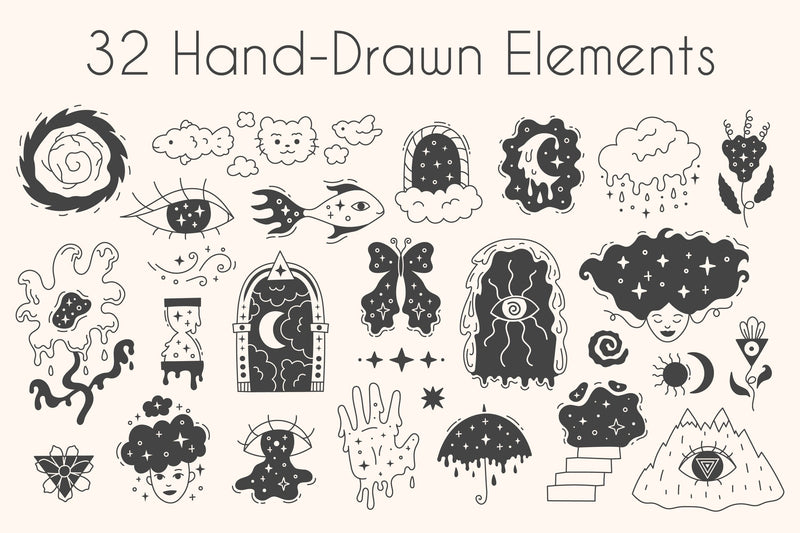 Surreal And Celestial Doodles PNG Clipart - So Fontsy