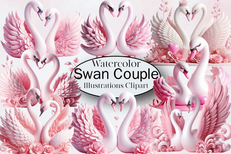 Swan Couple Watercolor Clipart Bundle - So Fontsy