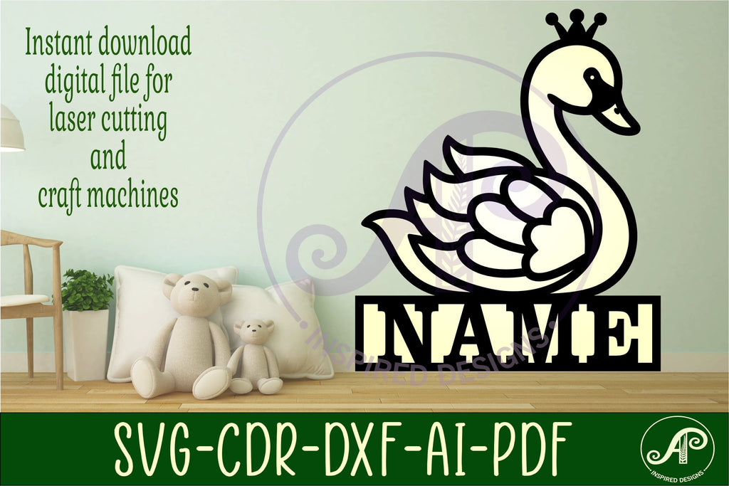 Swan design name sign svg laser cut - So Fontsy
