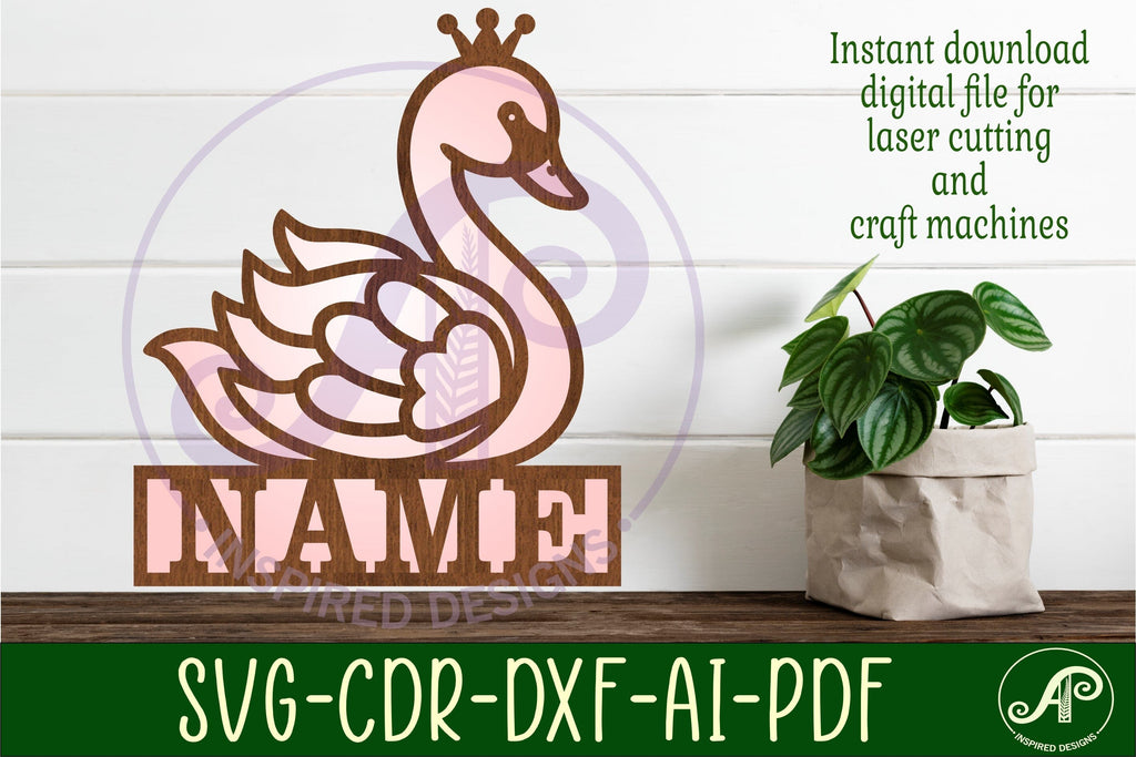 Swan design name sign svg laser cut - So Fontsy