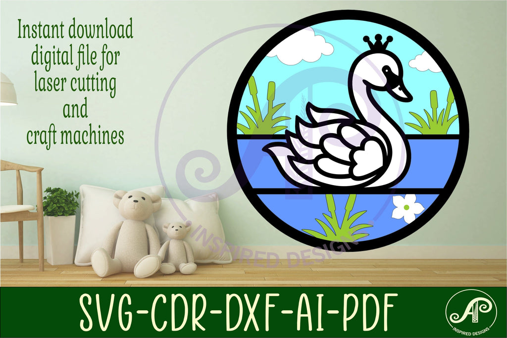 Swan layered wall sign svg laser cut file - So Fontsy