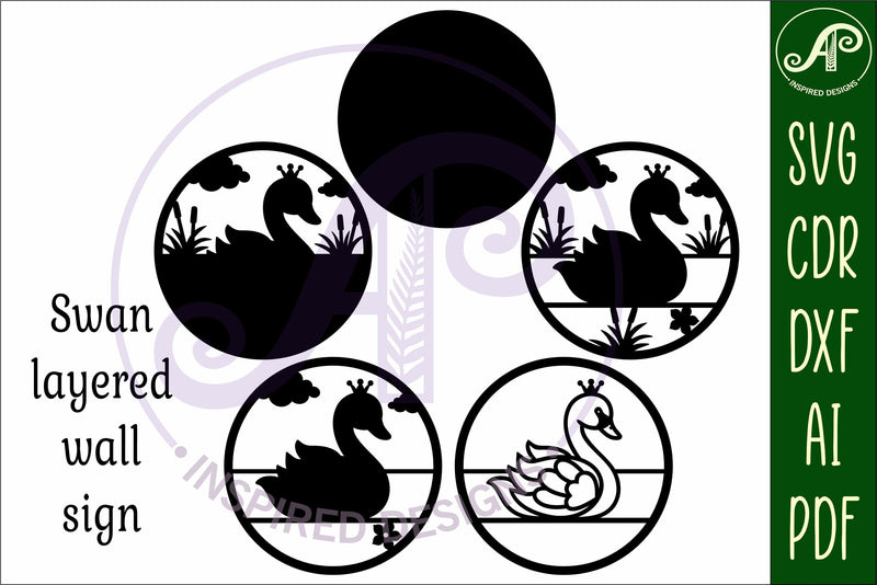 Swan layered wall sign svg laser cut file - So Fontsy