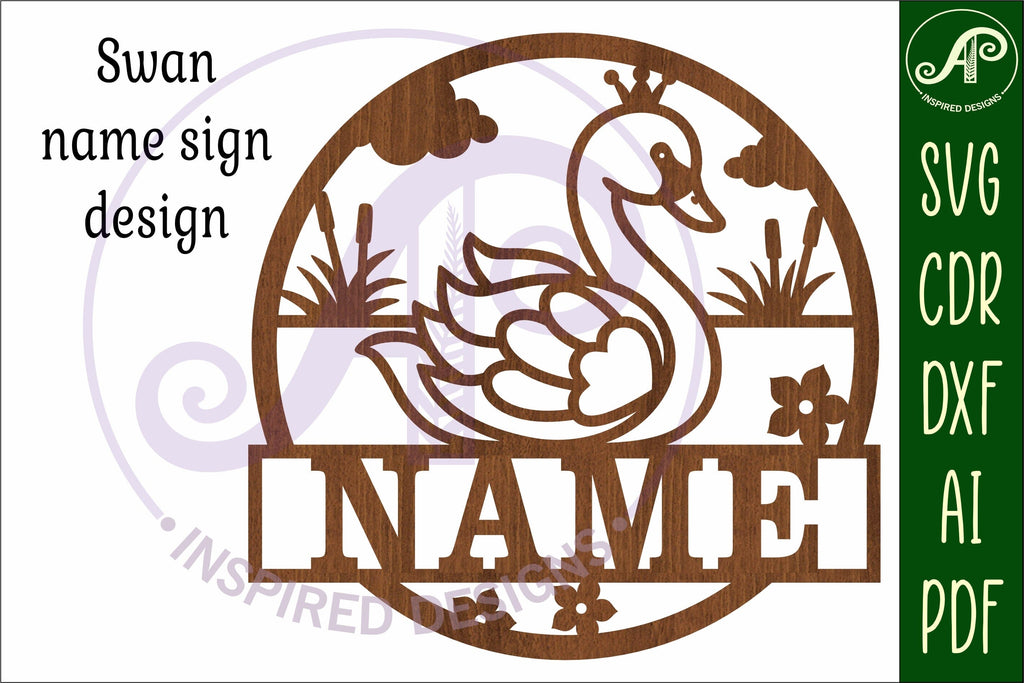 Swan name sign svg laser cut template - So Fontsy