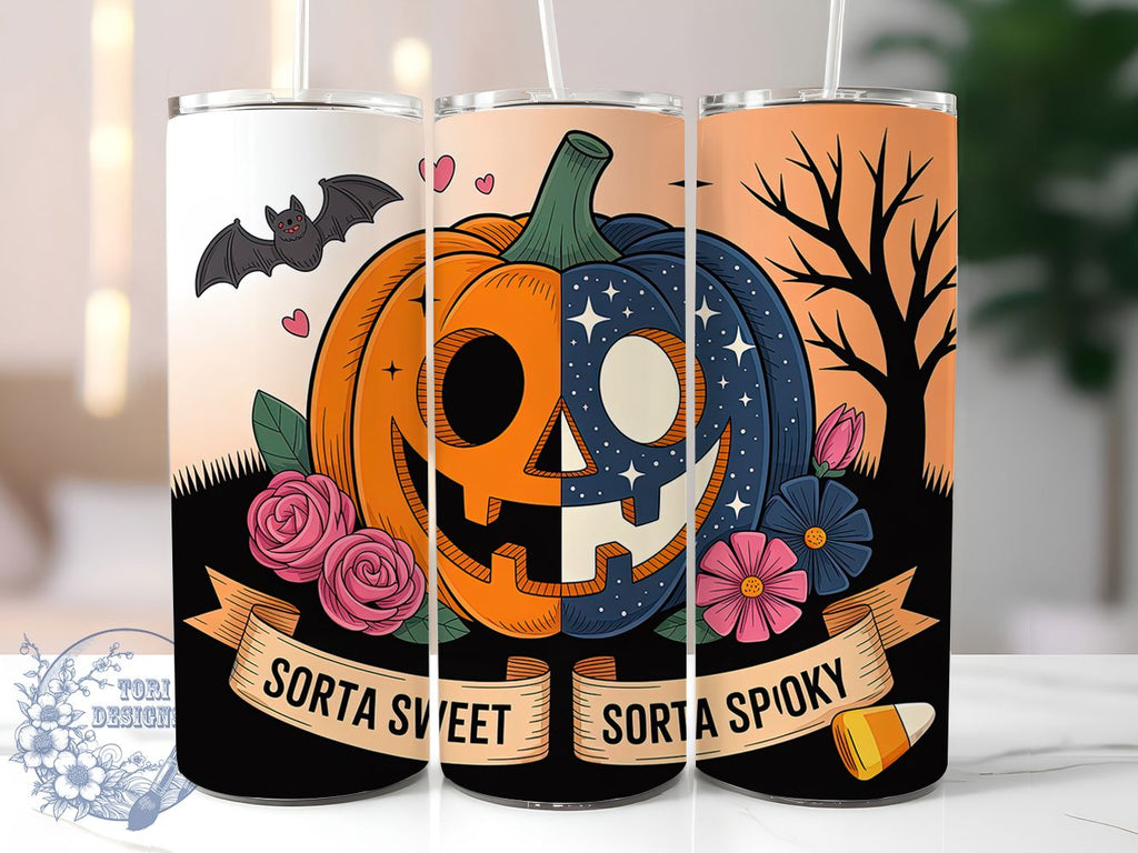 Sweet & Spooky Halloween Pumpkin Tumbler, Cute Creepy Cup Wrap, 20Oz ...