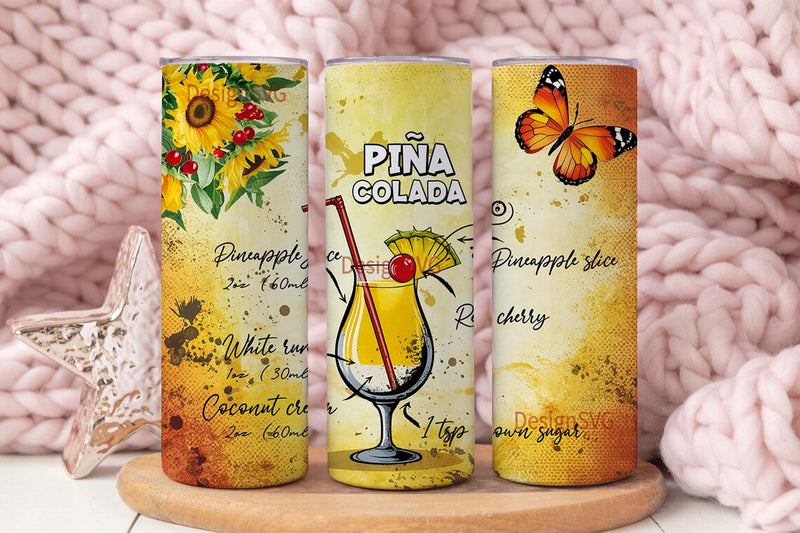 Sweet Summer Time Pina Colada 20 OZ Skinny Tumbler Design - Straight ...