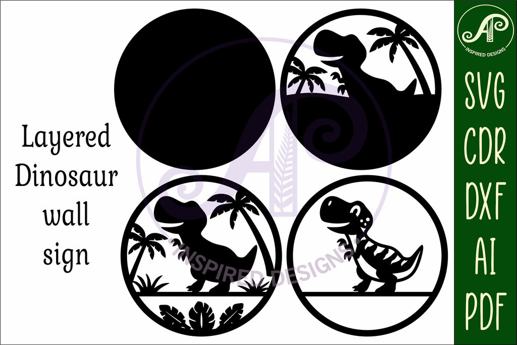 T Rex dinosaur layered wall sign svg laser cut file - So Fontsy