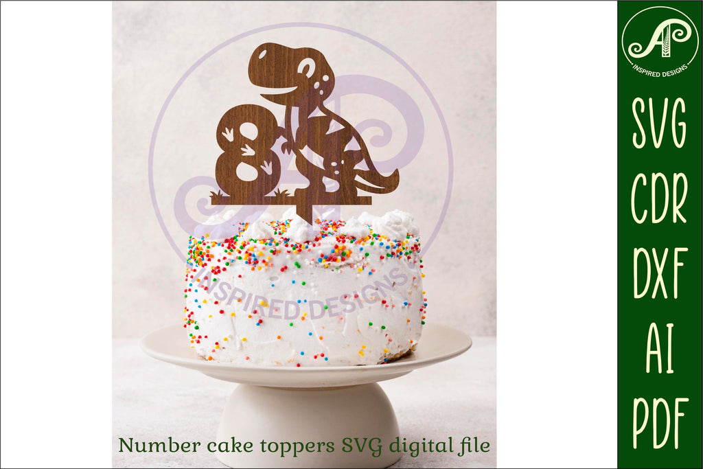 T rex Dinosaur number cake toppers, 10 designs SVG laser cut - So Fontsy