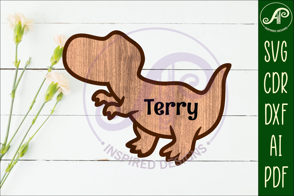 T rex Dinosaur outline two layer name wall sign - So Fontsy