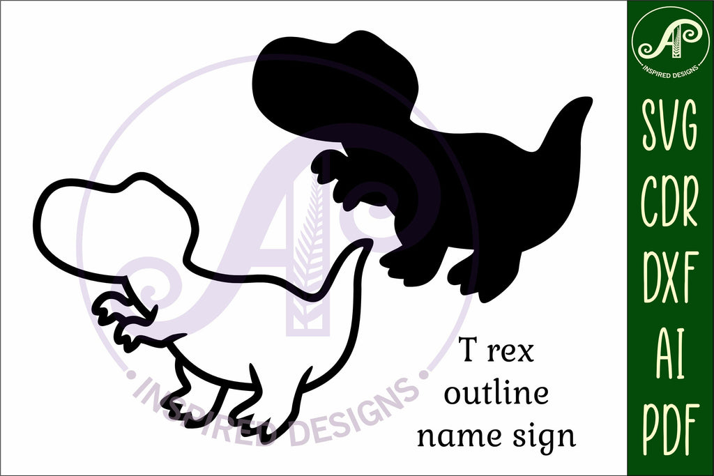 T rex Dinosaur outline two layer name wall sign - So Fontsy