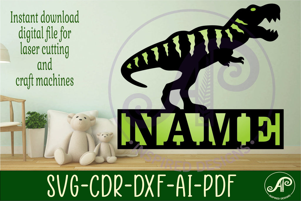 T Rex Name sign svg laser cut template, wall art - So Fontsy