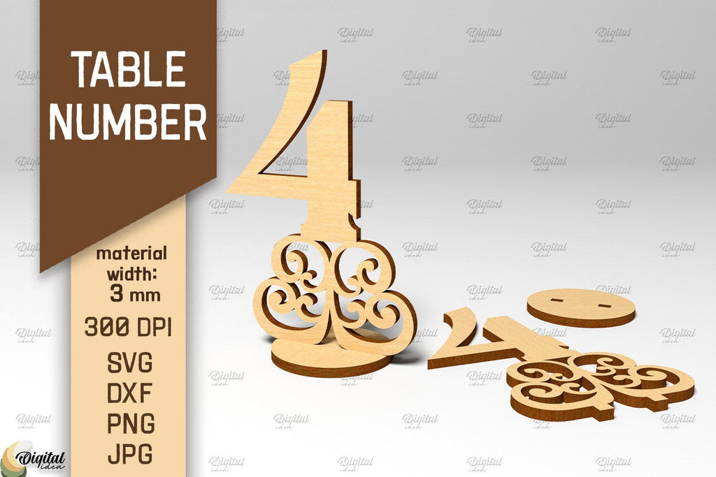 Table Number SVG. Wedding Table Number Laser Cut. Number 4 - So Fontsy