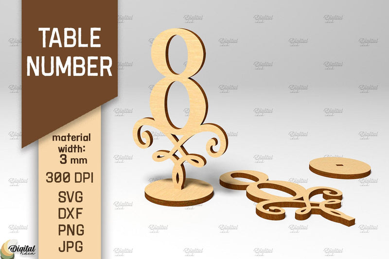 Table Number SVG. Wedding Table Number Laser Cut. Number 8 - So Fontsy