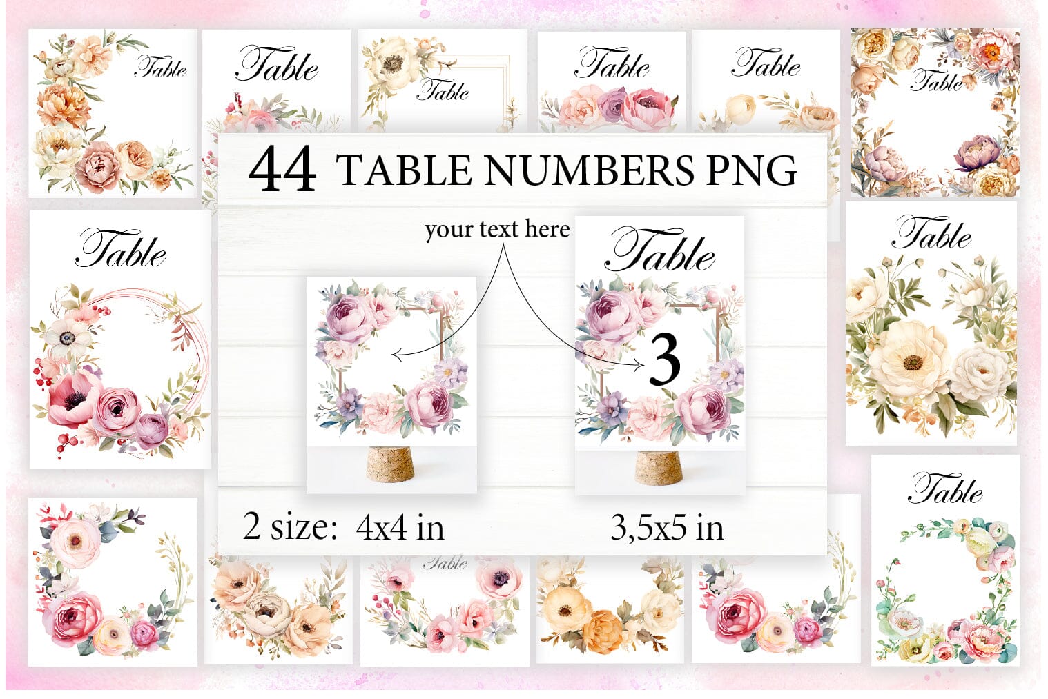 Table Numbers Card PNG. Wedding Card Bundle PNG - So Fontsy