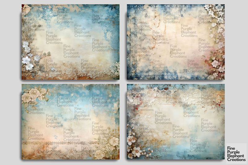 Tattered Blue Lace Digital Junk Journal Double Pages - So Fontsy
