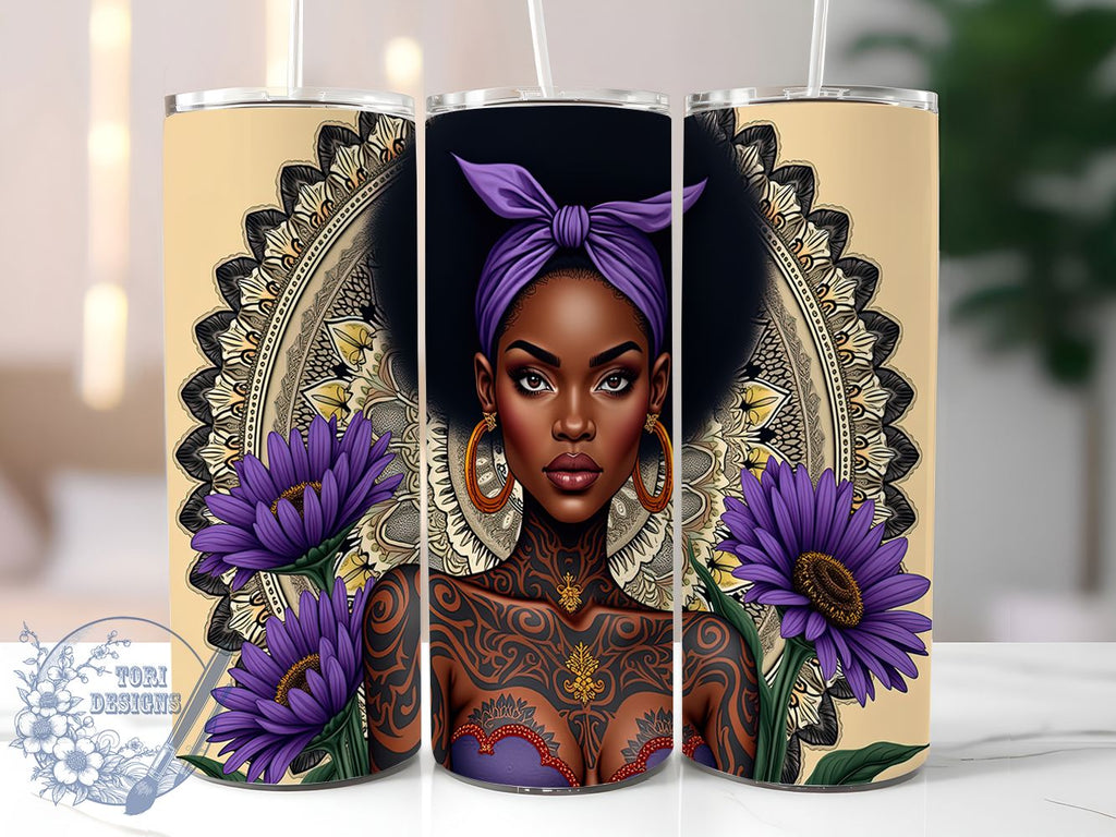 Tattooed Woman Badass Girl Tumbler Wrap, Badass Girl Mug, African ...