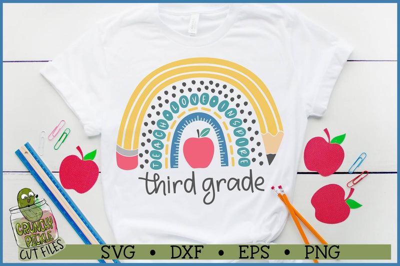 Teacher Boho Rainbow Third Grade SVG File - So Fontsy