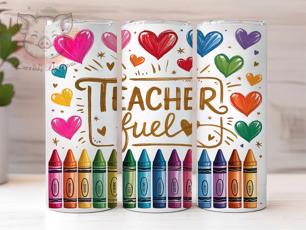 Teacher Fuel Crayons Tumbler Wrap, Colorful Hearts, Crayons Tumbler ...