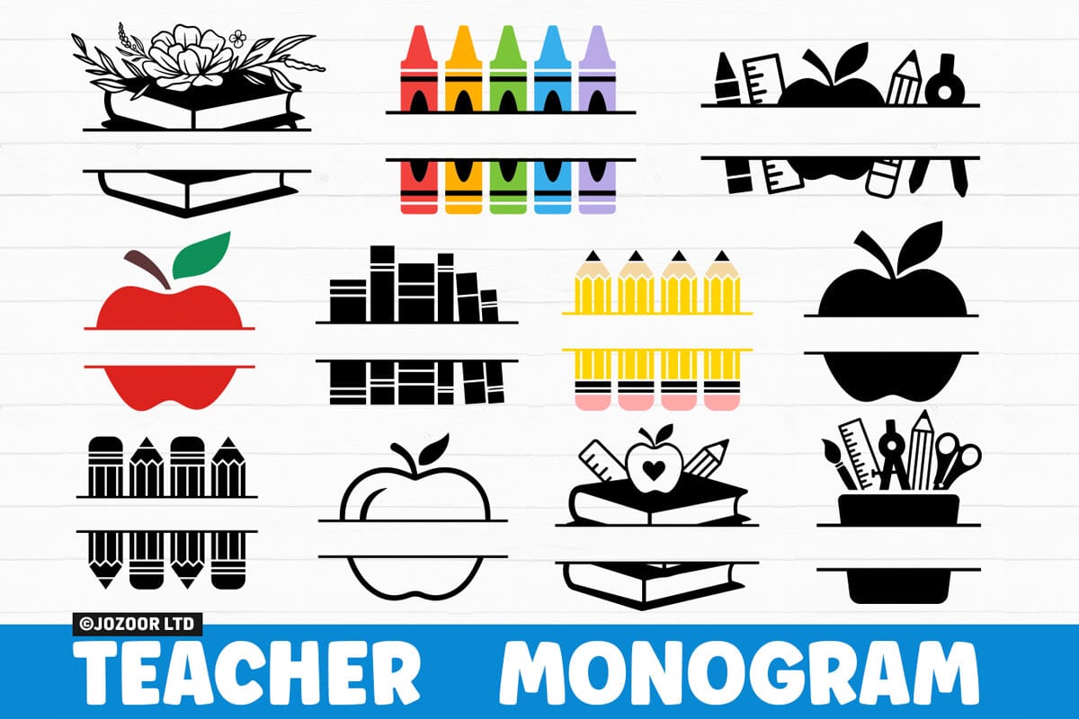 Teacher School Monogram SVG Bundle - So Fontsy