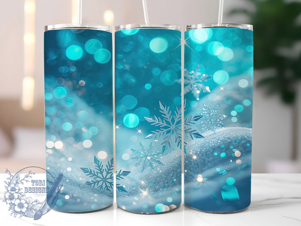 Teal Glitter Snowflake Tumbler, Seamless Winter Wrap, Snowflake ...