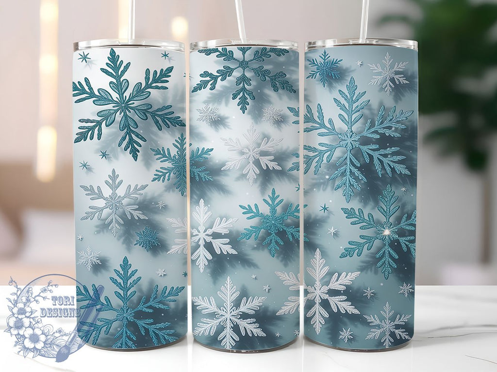 Teal Green Snowflake Tumbler, Seamless Winter Snow Wrap, Snowflake ...