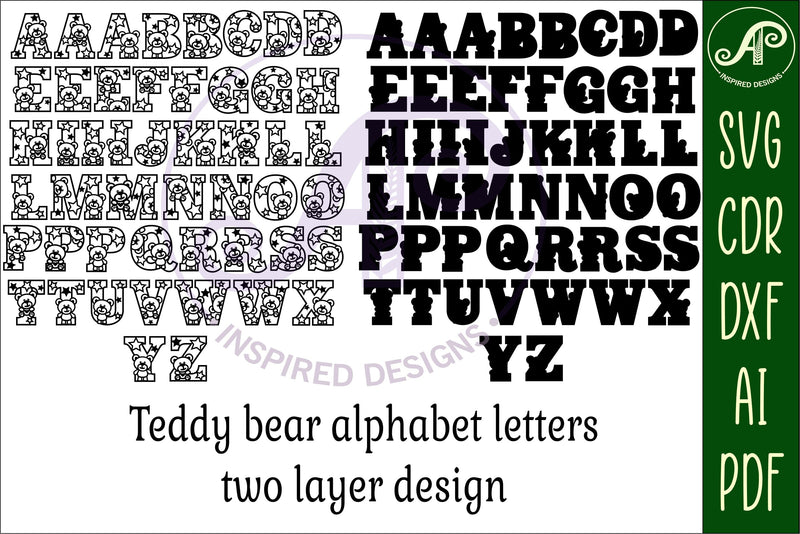 Teddy bear alphabet set. 2 layer 49 letters. - So Fontsy