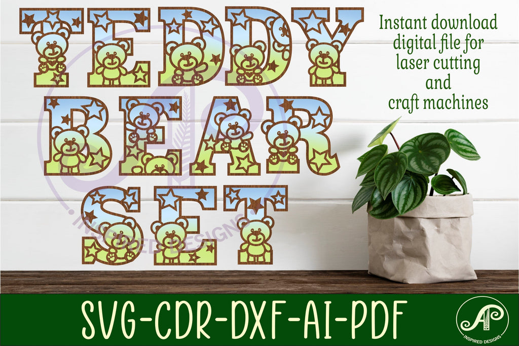 Teddy bear alphabet set. 2 layer 49 letters. - So Fontsy