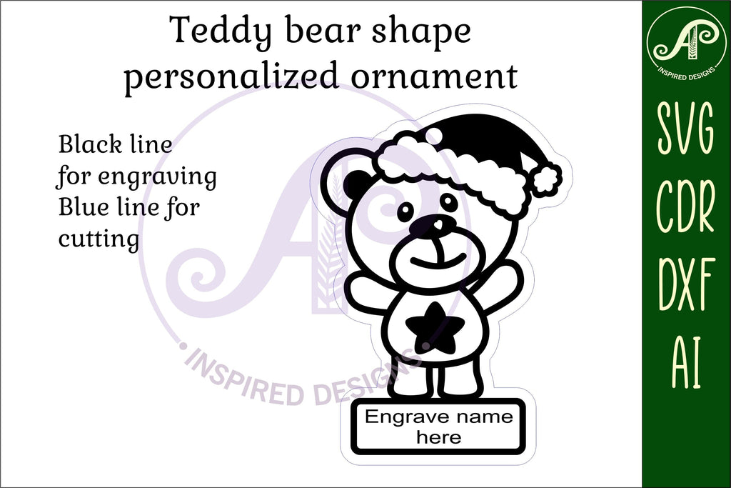 Teddy bear Christmas Ornament SVG laser cut - So Fontsy