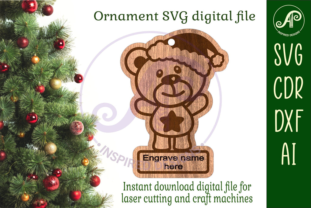 Teddy bear Christmas Ornament SVG laser cut - So Fontsy