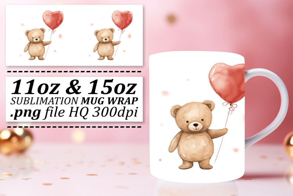 Teddy Bear Love Notes: Valentines Day Mug Wrap - So Fontsy