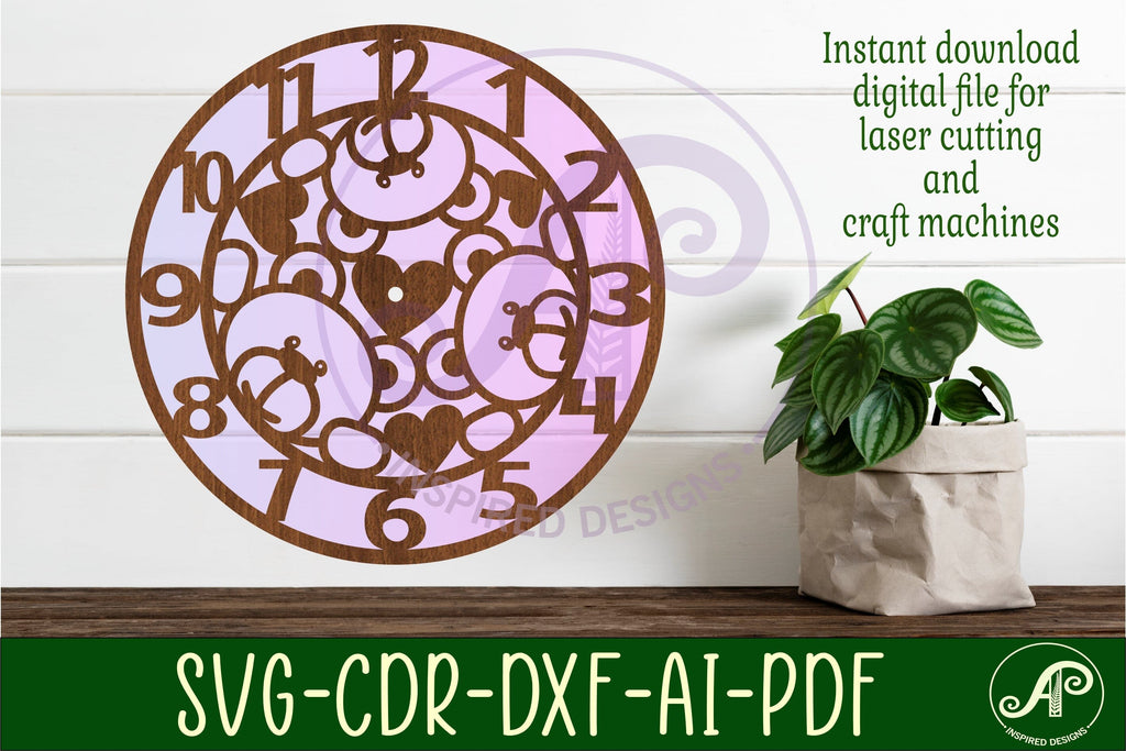 Teddy bear wall clock laser cut files, SVG file. vector - So Fontsy
