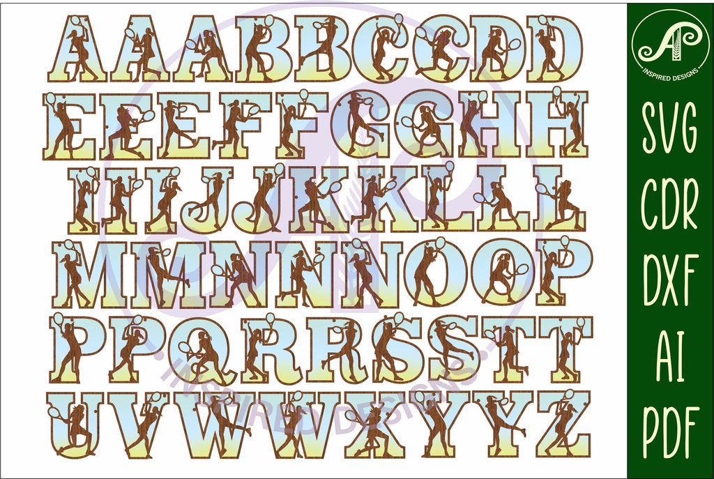 Tennis female player letters alphabet set x 53 - So Fontsy