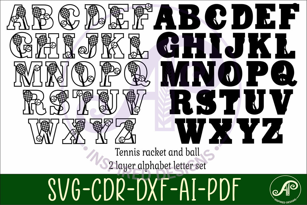 Tennis racket and ball letters alphabet set x 26 - So Fontsy