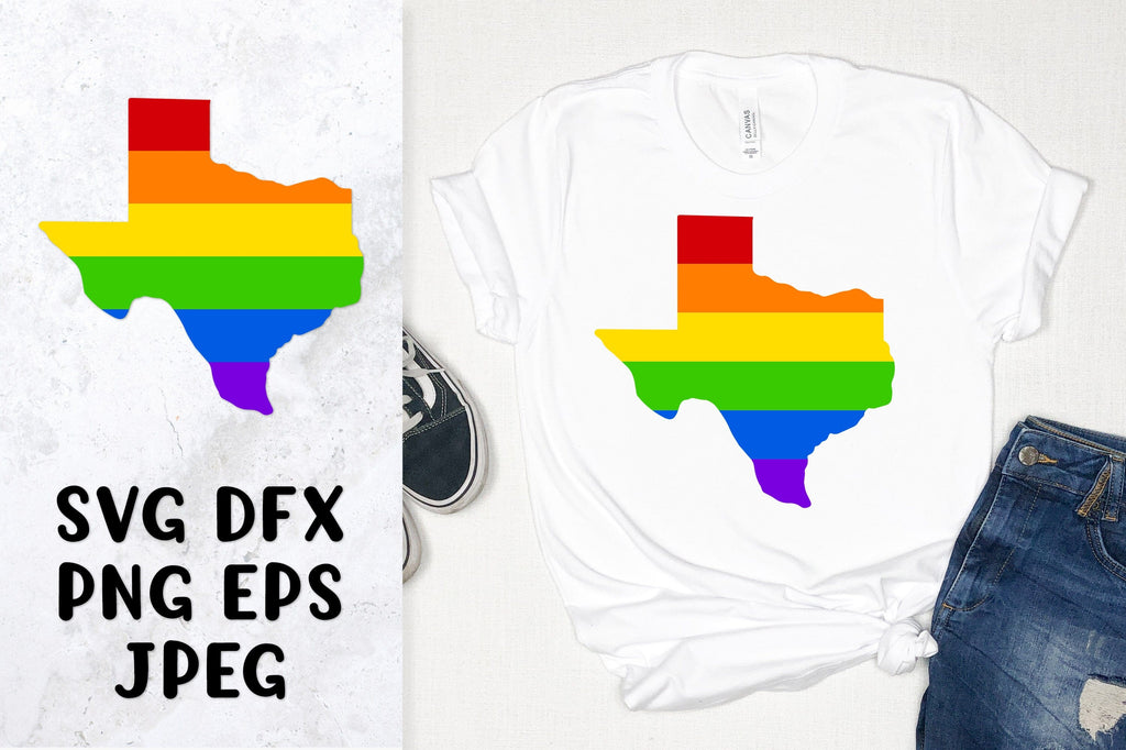 Texas map LGBT flag SVG cut file. Pride month shirt design - So Fontsy
