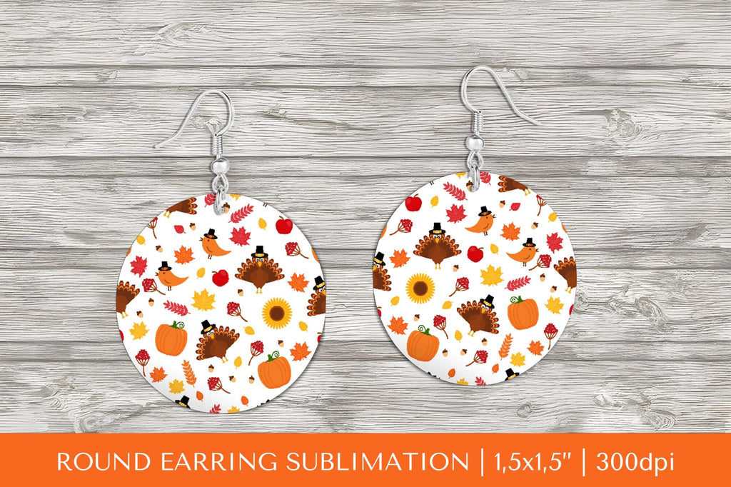 Thanksgiving earring sublimation. Fall round earrings PNG 02 - So Fontsy