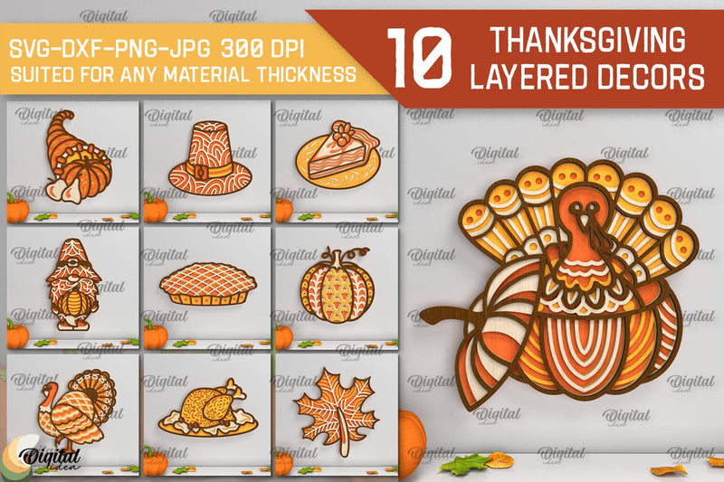 Thanksgiving Layered Decor LaserCut Bundle. Thanksgiving SVG - So Fontsy