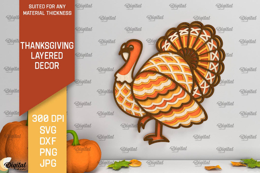Thanksgiving Layered Turkey Laser Cut. Thanksgiving Day SVG - So Fontsy
