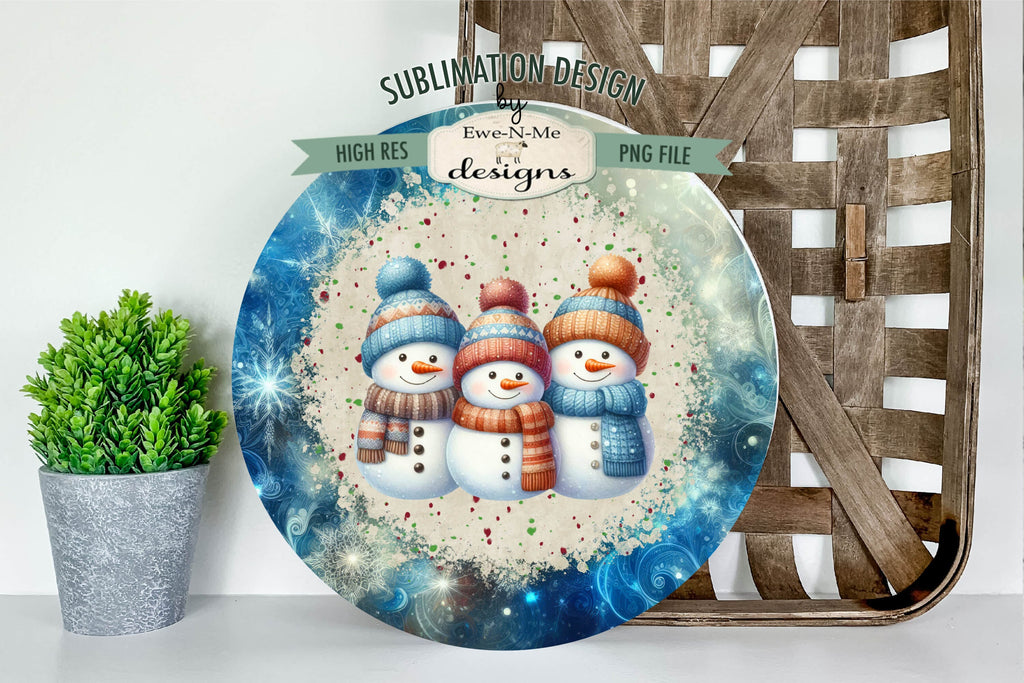 Three Snowmen Blue Wind Spinner Sublimation Design - So Fontsy