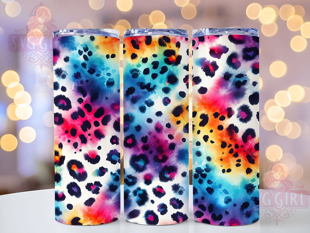 Tie Dye Rainbow Cheetah Print Tumbler, Colorful Leopard Print Wrap ...
