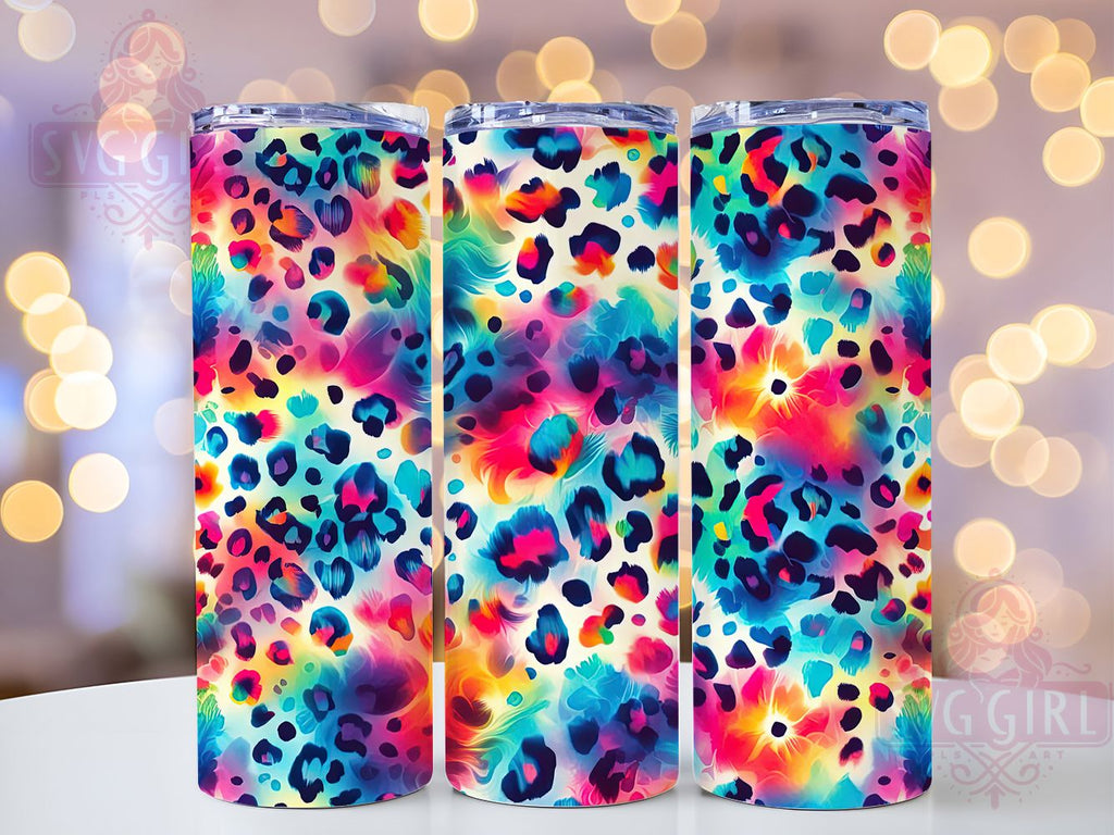 Tie Dye Rainbow Cheetah Print Tumbler, Colorful Leopard Print Wrap ...