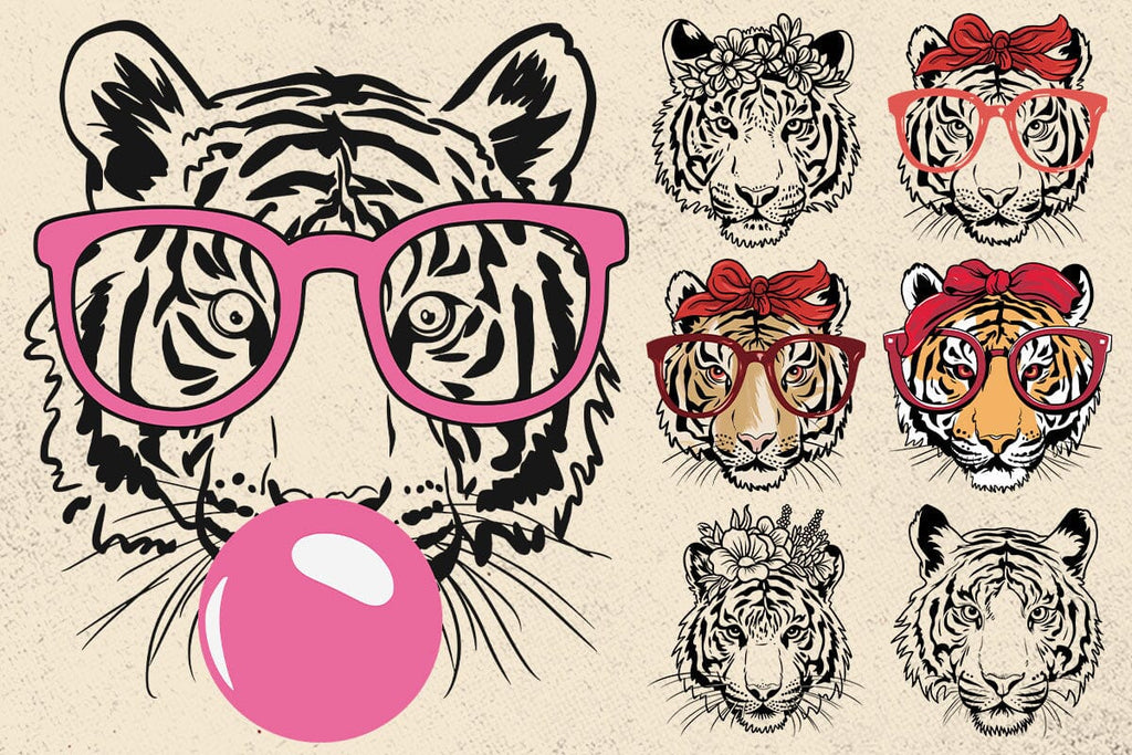 Tiger svg, tiger with glasses bubble gum , Tiger mascot svg , funny ...