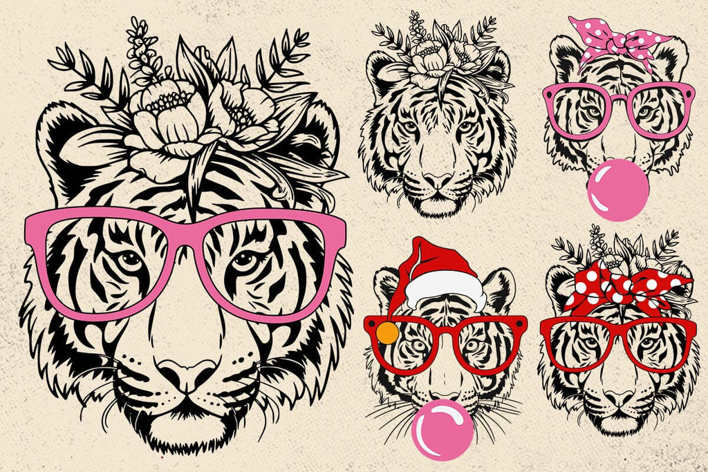 Tiger svg, tiger with glasses bubble gum , Tiger mascot svg , funny ...