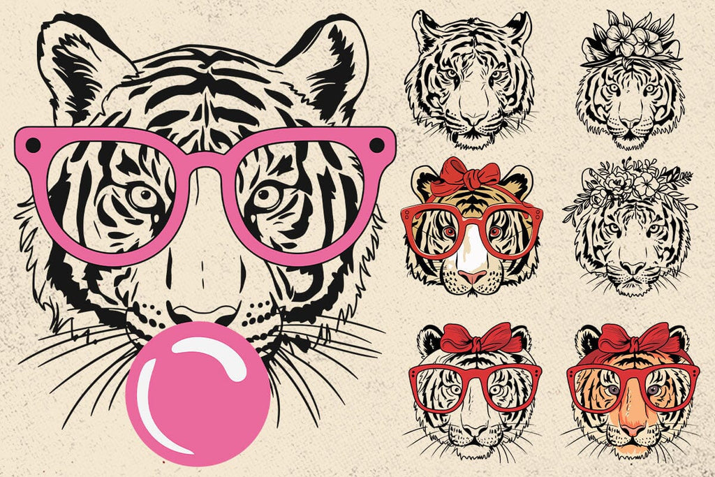 Tiger svg, tiger with glasses bubble gum , Tiger mascot svg , funny ...
