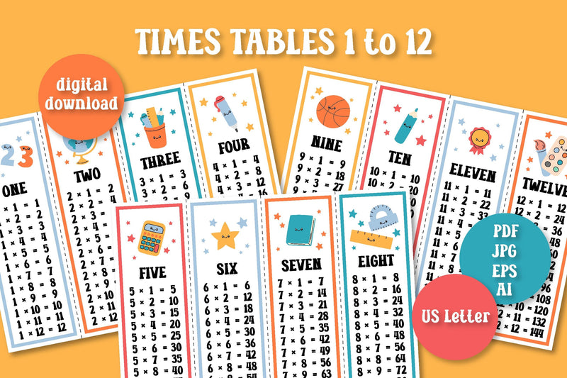 Times Tables 1 to 12 Printable Multiplication Chart PDF | Math for Kids ...