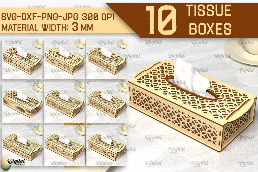 Tissue Wooden Boxes Laser Cut Bundle. 3D Boxes SVG - So Fontsy