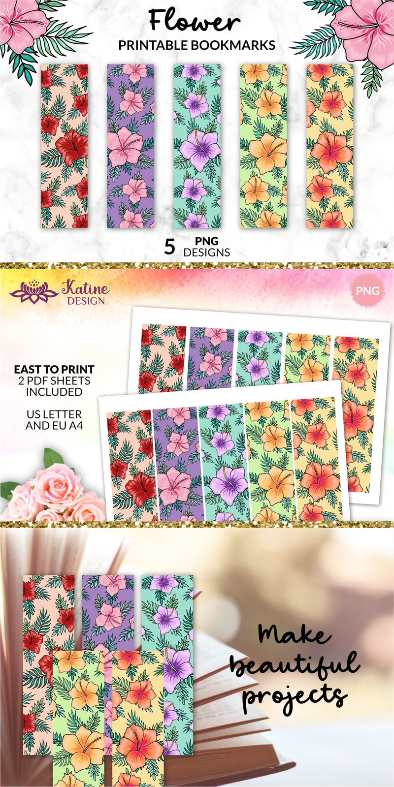 Topical bookmark, Hibiscus bookmark, Floral Bookmarks, Flower Bookmarks ...