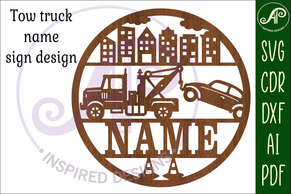 Tow truck name sign svg laser cut template - So Fontsy